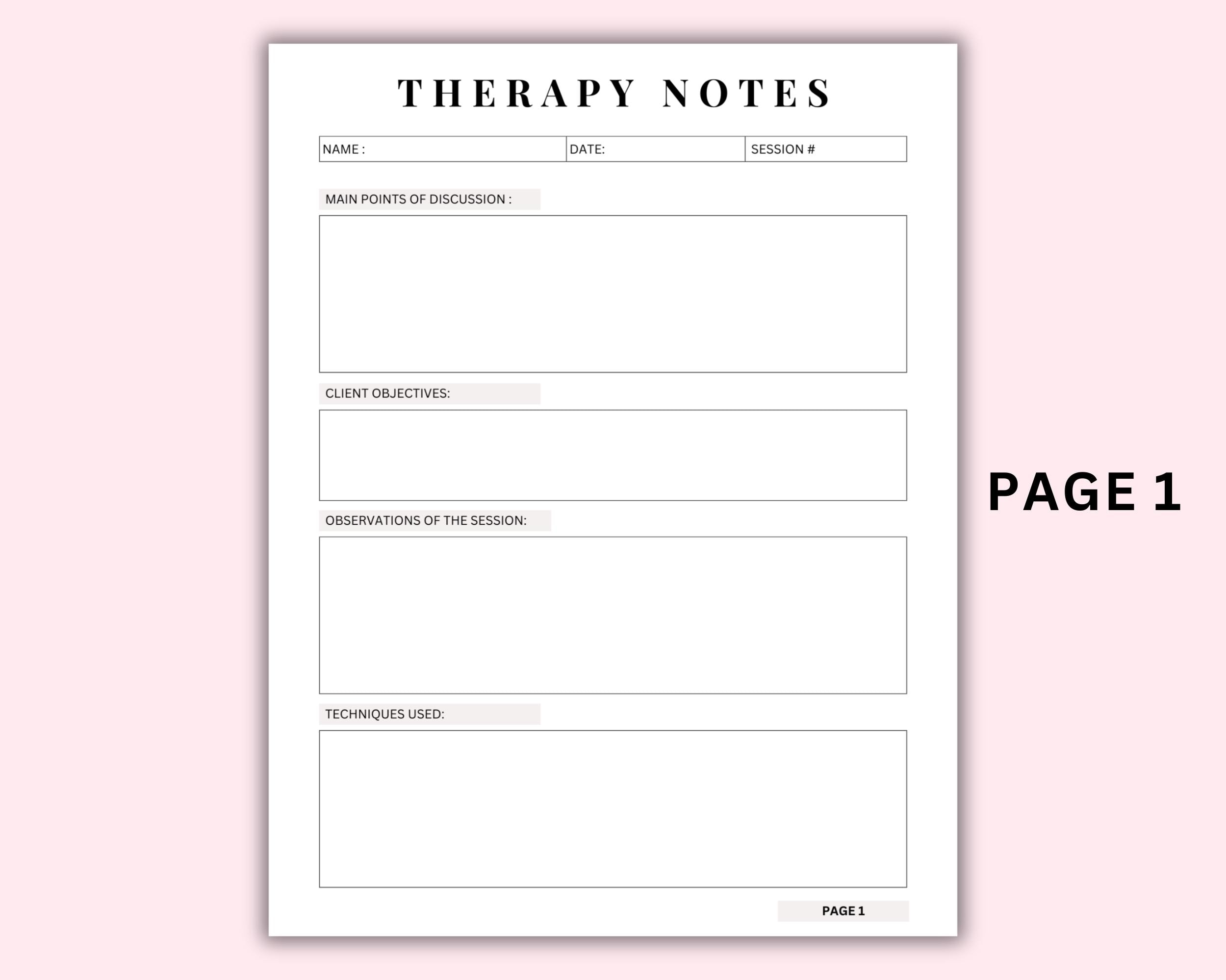 Therapy Session Notes Template: Printable Counseling Log (PDF Download ...