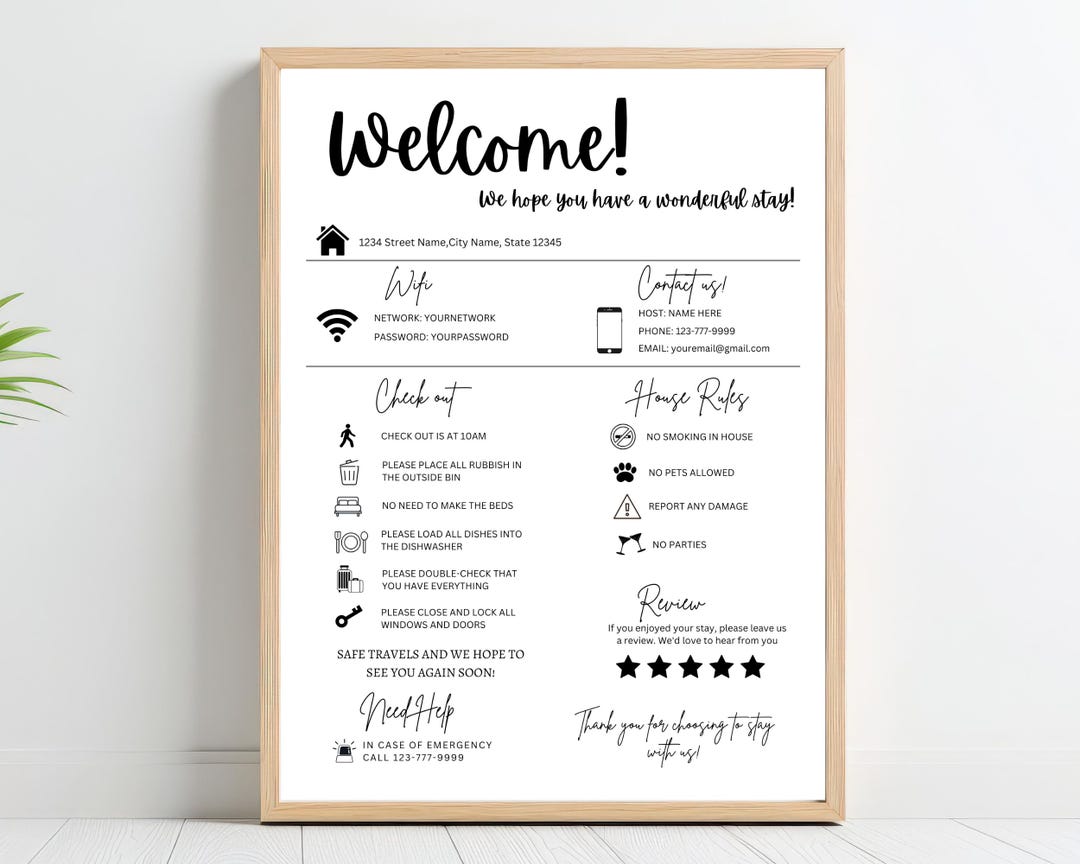 Airbnb Welcome Sign Template, Vacation Rental Printable, Guest Arrival ...