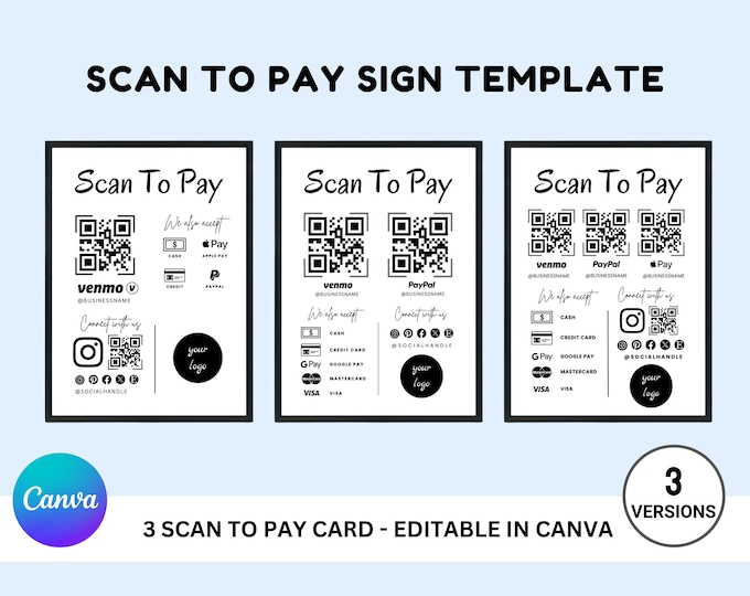 QR Code Sign Template, Scan to Pay Payment Sign, Custom Venmo QR Code ...