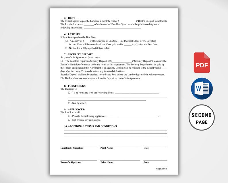 Simple Lease Contract Form Editable | Printable Rental Agreement ...