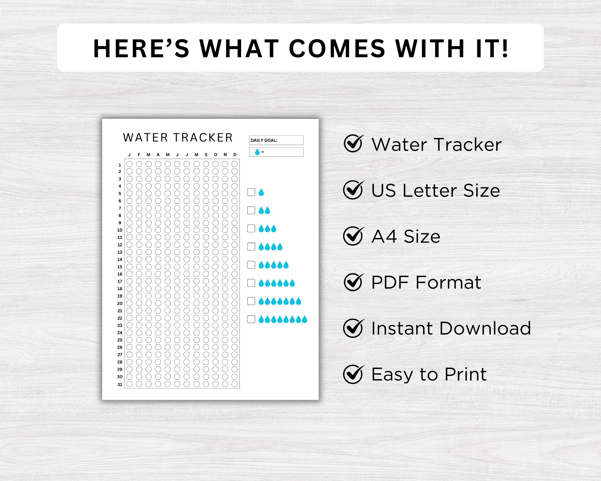 Monthly Water Tracker. Printable 31 Day Water Challenge. Hydration ...