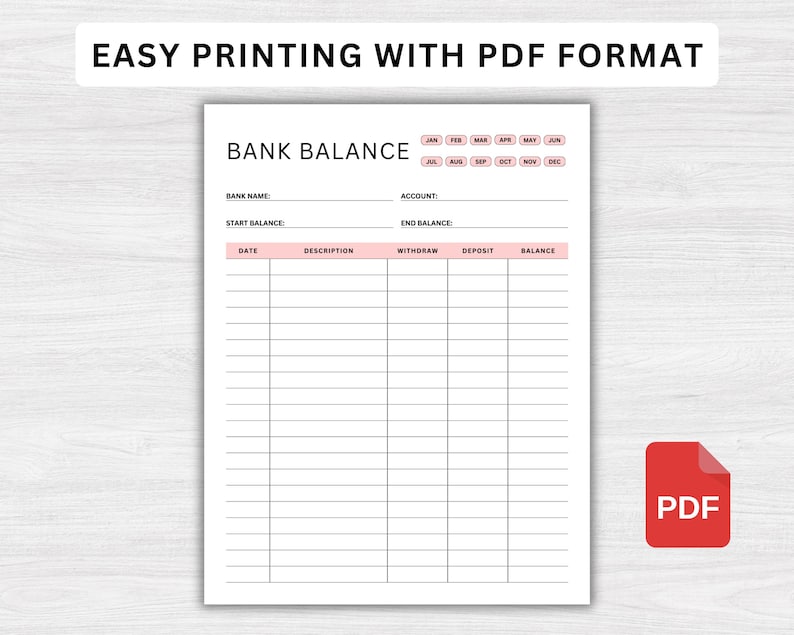 Bank Balance Printable. Bank Account Log. Balance Sheet. Savings ...