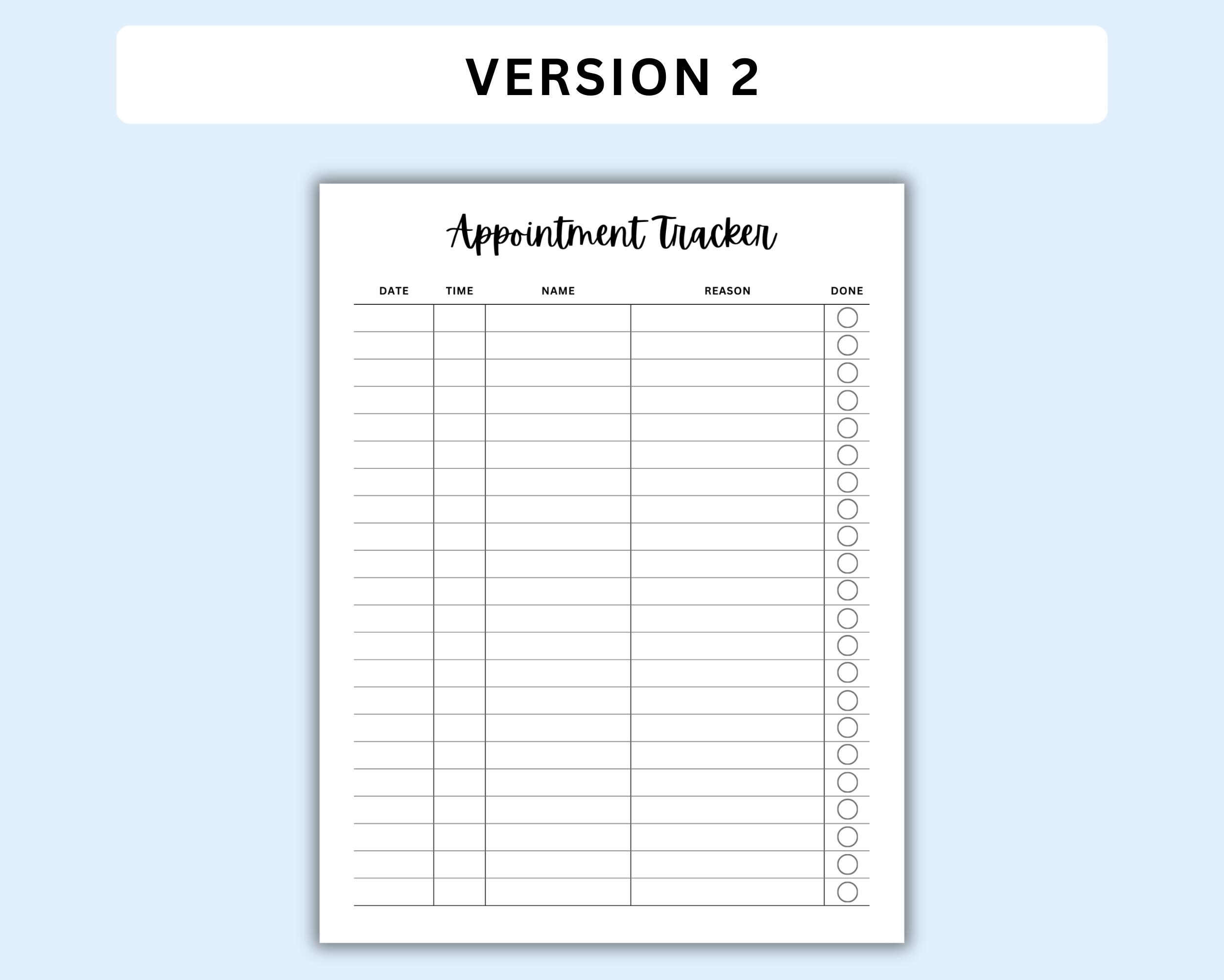 Simple Appointment Tracker Printable, Small Business Meeting Reminder ...