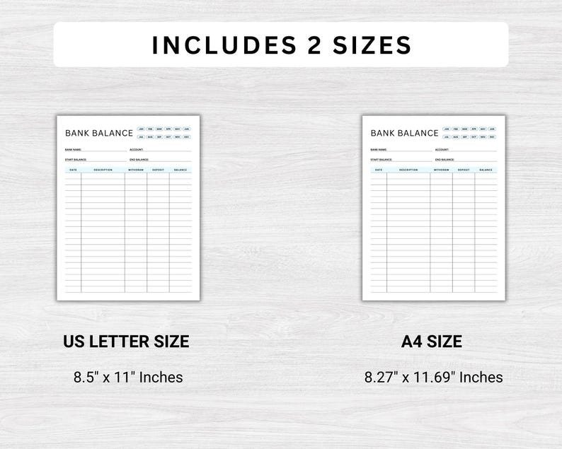Printable Bank Balance Sheet, Savings Tracker, Banking Record, Finance ...