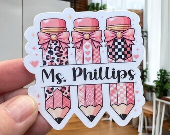 Personalized Teacher Sticker Custom Pencil Design Cute Classroom Decor ...