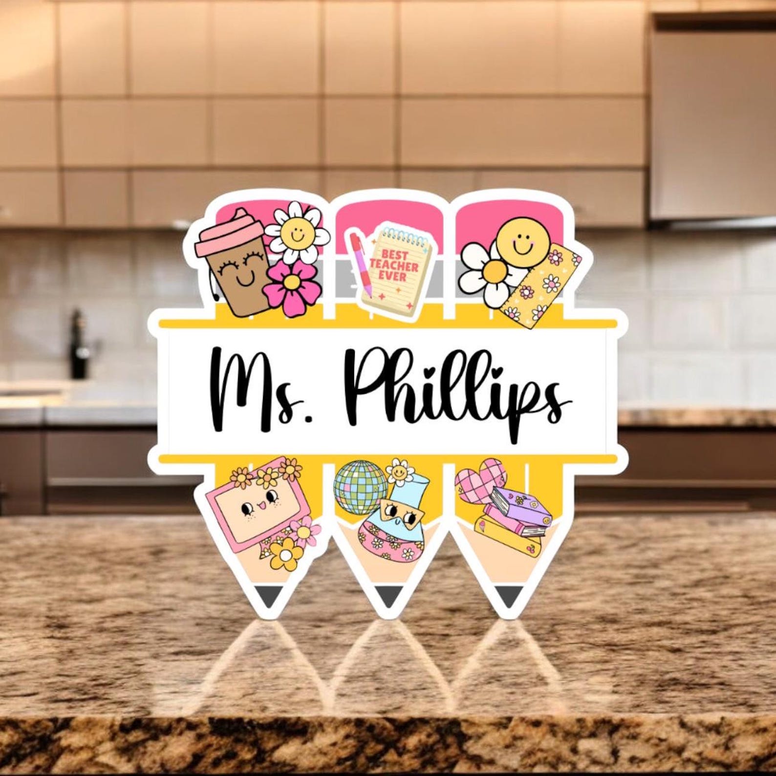 Personalized Teacher Sticker Custom Pencil Design Cute Classroom Decor ...