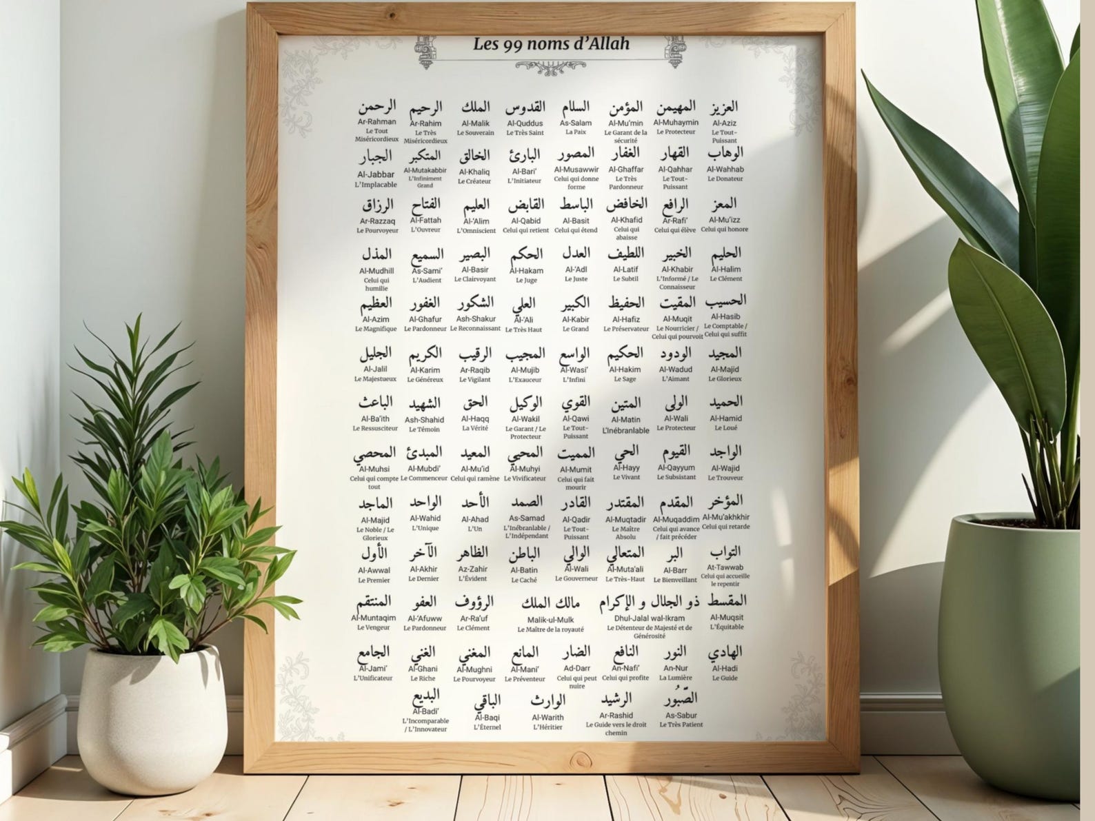 99 Names of Allah PDF Printable in Black and White Arabic - Phonetic ...