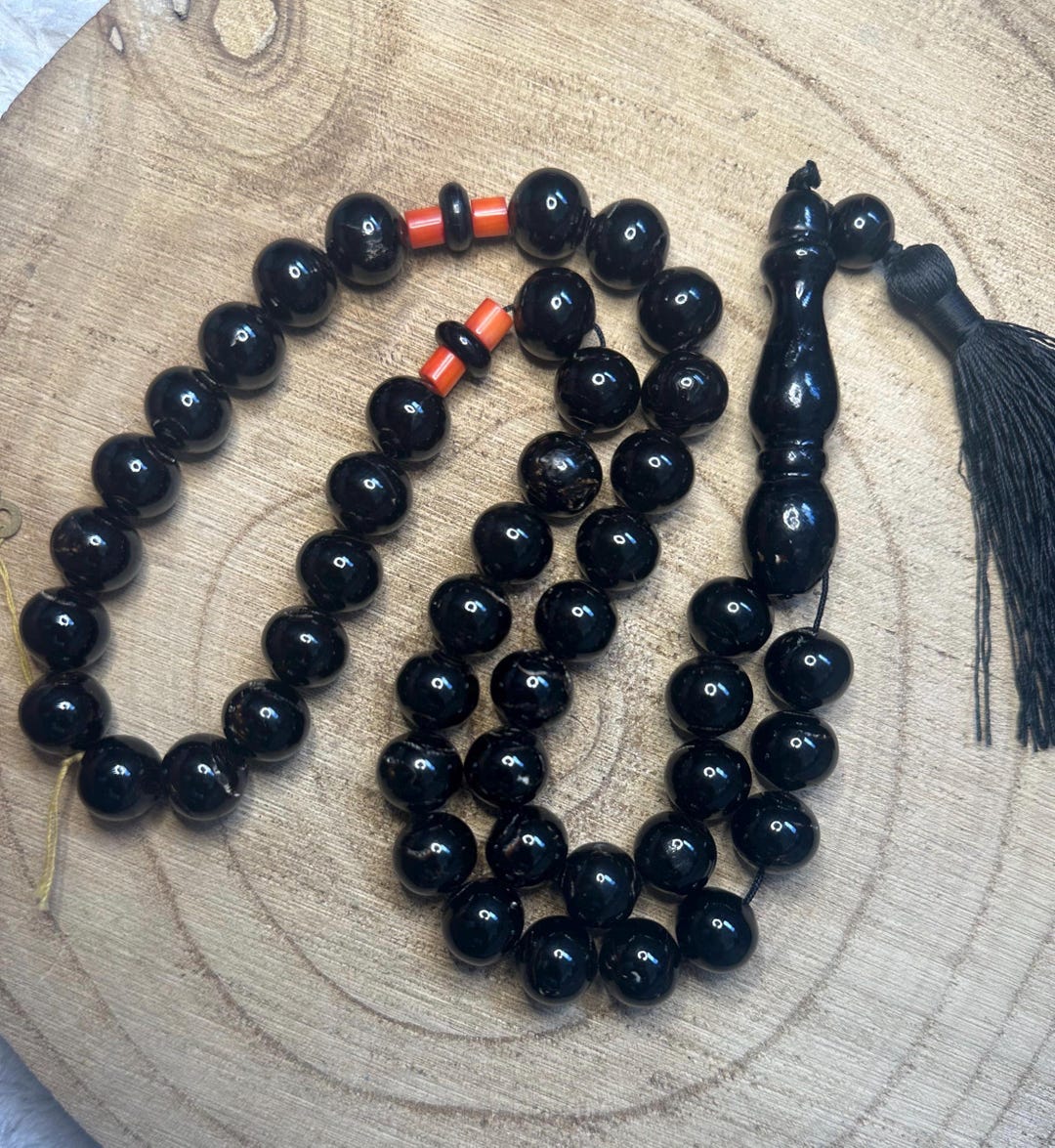 Old Old Yusur Yusuri Black Coral Tespih Missbah Prayer Beads Rosary ...