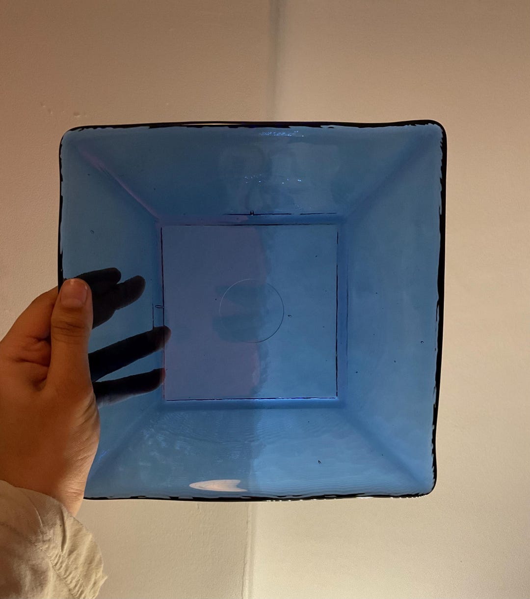 BLUE HANDMADE VINTAGE 1960’s Square Glass Tray. Decorated Vintage Bowl ...