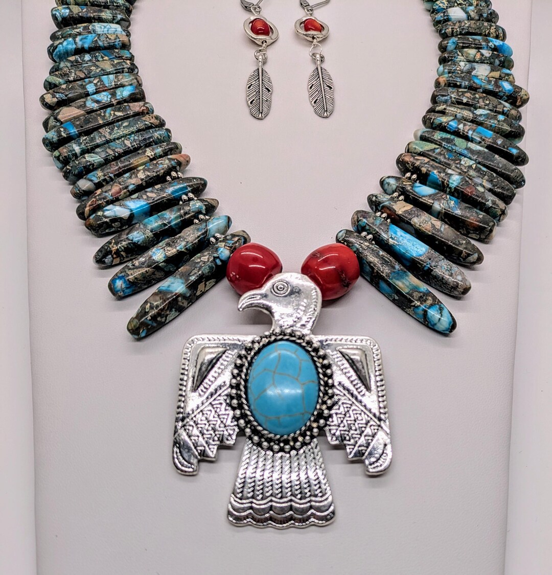 Thunderbird Necklace/navajo Style Jewelry/ocean Jasper/red Coral ...
