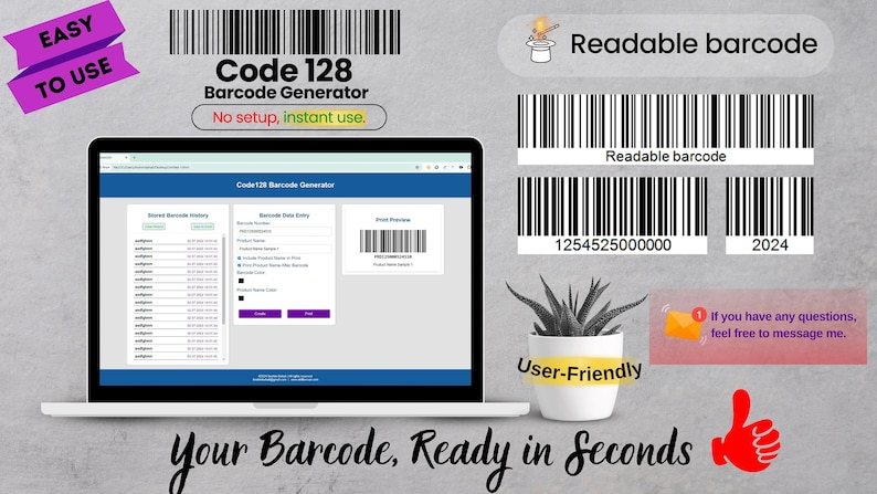 Code128 Barcode Generator With Product, Inventory, and Excel Save Feature - Etsy