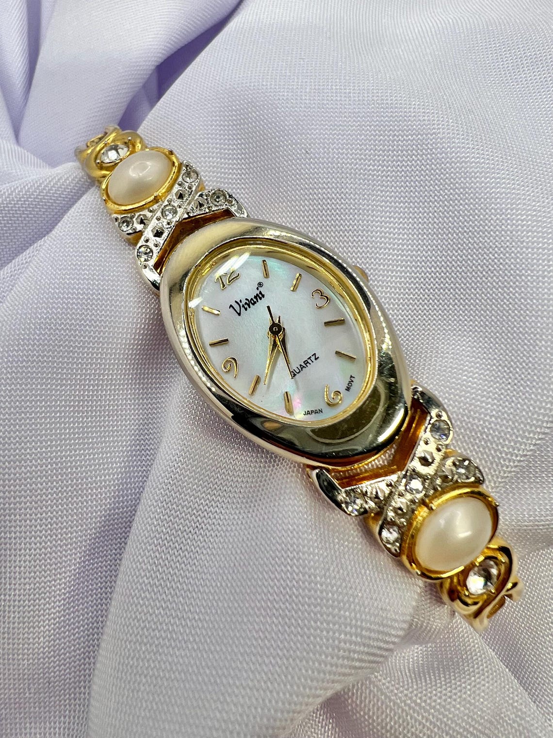 Preppy Classy Dainty Gold Vivani Womens Watch Mother of Pearl Diamonds ...