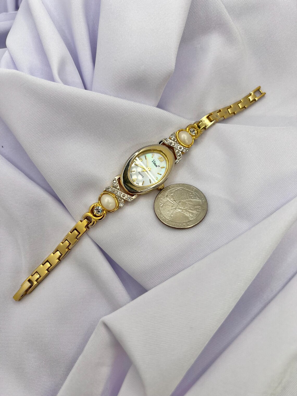 Preppy Classy Dainty Gold Vivani Womens Watch Mother of Pearl Diamonds ...