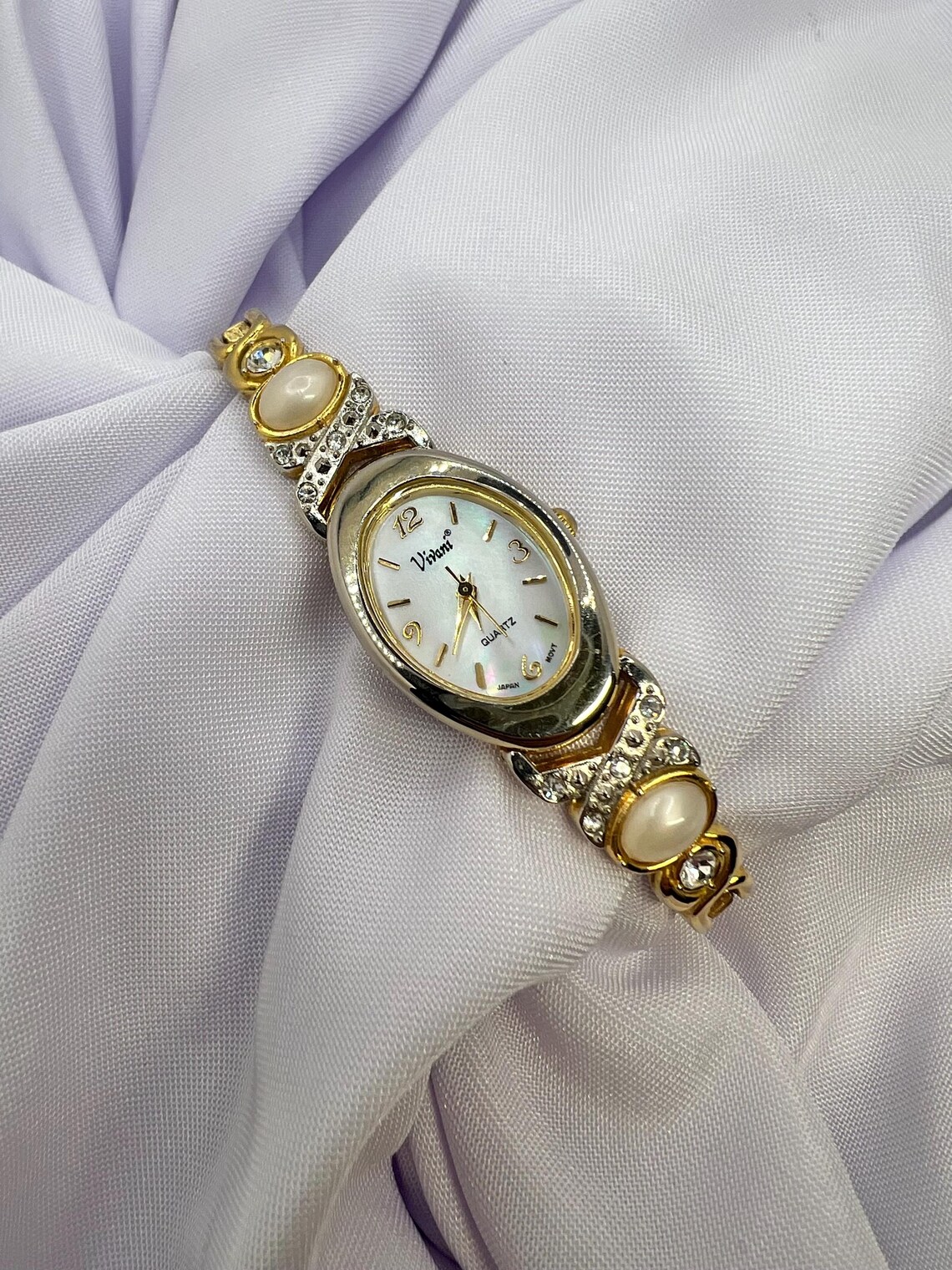 Preppy Classy Dainty Gold Vivani Womens Watch Mother of Pearl Diamonds ...