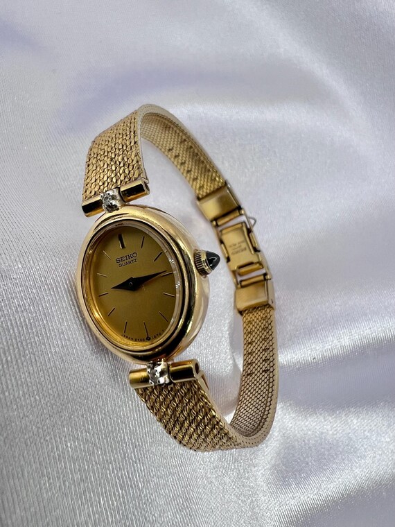 Vintage Seiko Gold Tone Two real genuine Diamond Beze… - Gem