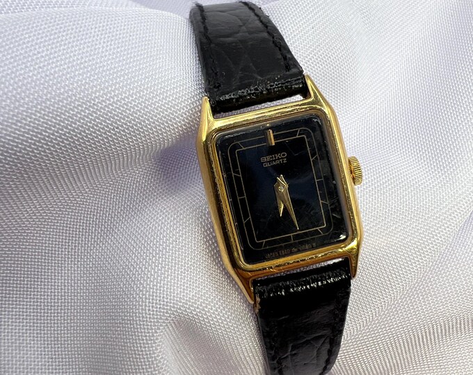 Vintage Seiko Tank Watch Women Gold Tone Tank 2B20-5009 Leather New Battery Cocktail Watch ...