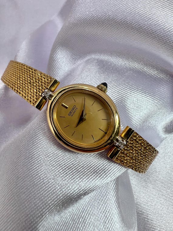Vintage Seiko Gold Tone Two real genuine Diamond Beze… - Gem