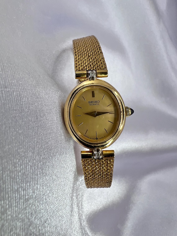Vintage Seiko Gold Tone Two real genuine Diamond Beze… - Gem