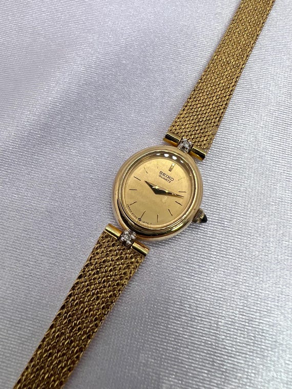 Vintage Seiko Gold Tone Two real genuine Diamond Beze… - Gem