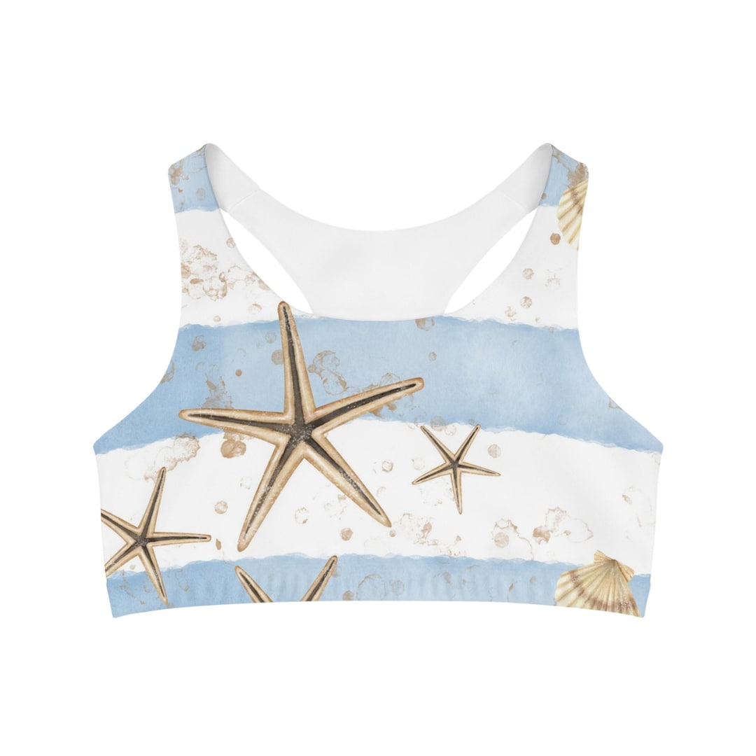 Women's Sports Bra Sea Star Seashell Pattern, Comfortable Activewear ...