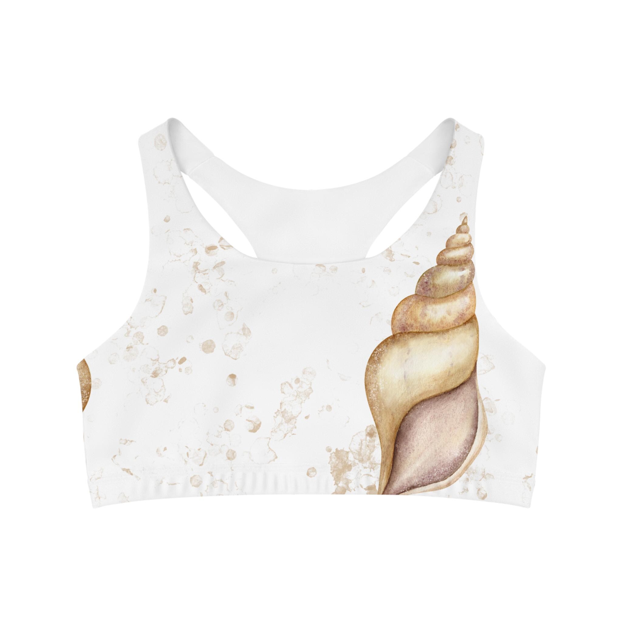 Seashell Print Sports Bra, Beach Theme Activewear, Nautical Workout Top ...