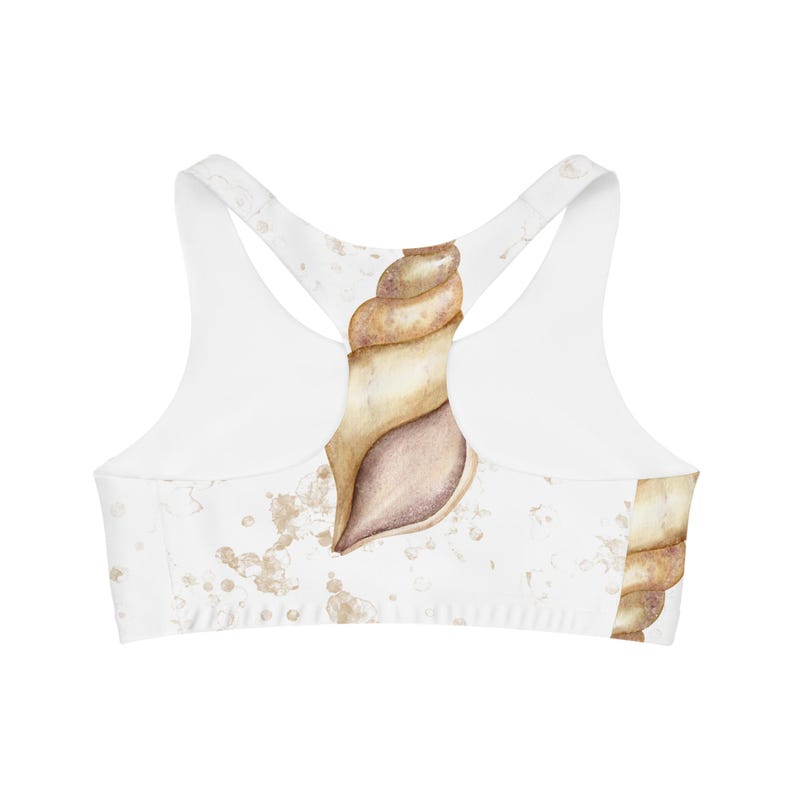 Seashell Print Sports Bra, Beach Theme Activewear, Nautical Workout Top ...