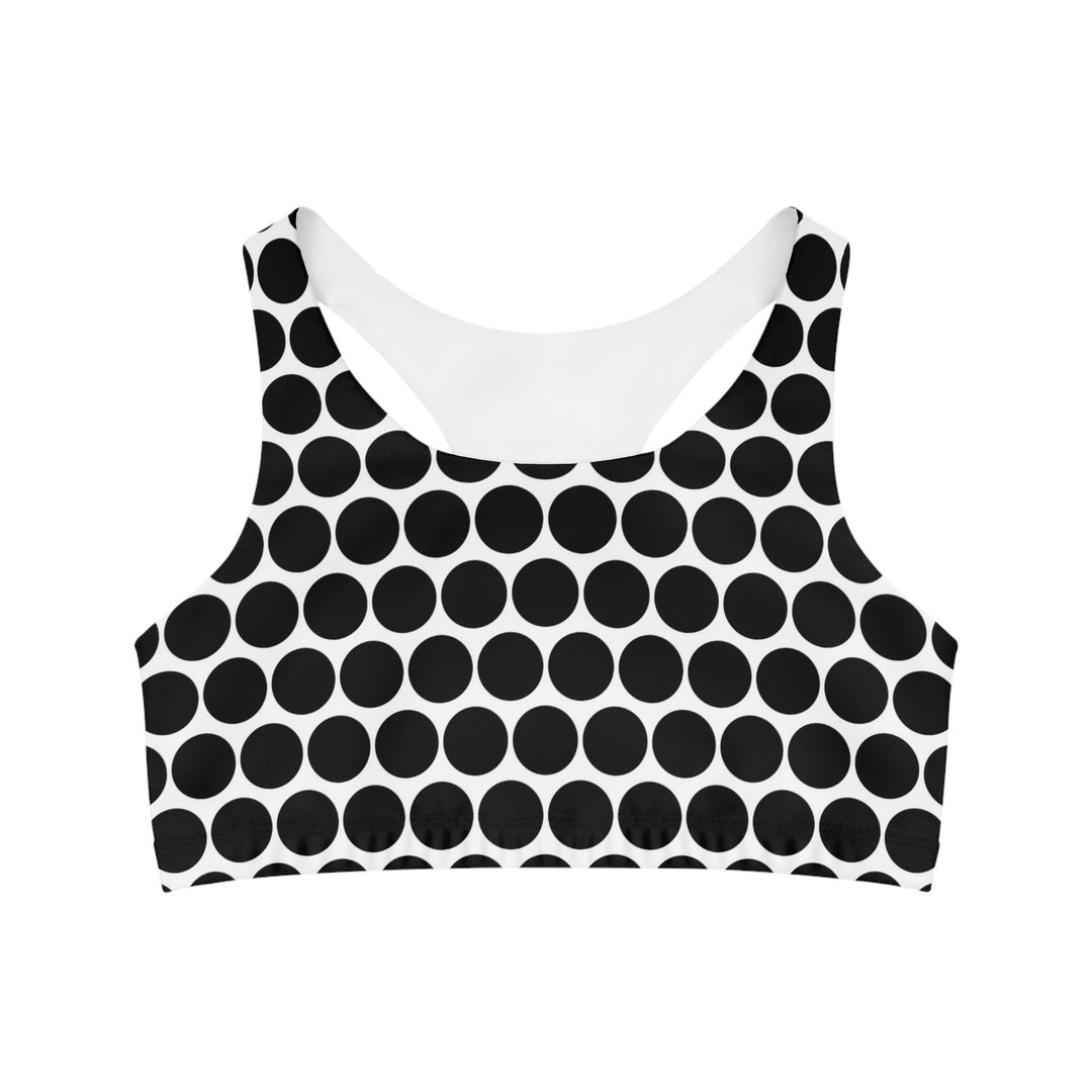 Stylish Black and White Polka Dot Sports Bra, Trendy Workout Gear ...