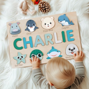 Animals Puzzle for Baby Girl and Boy, Handmade Custom Name Puzzle ...
