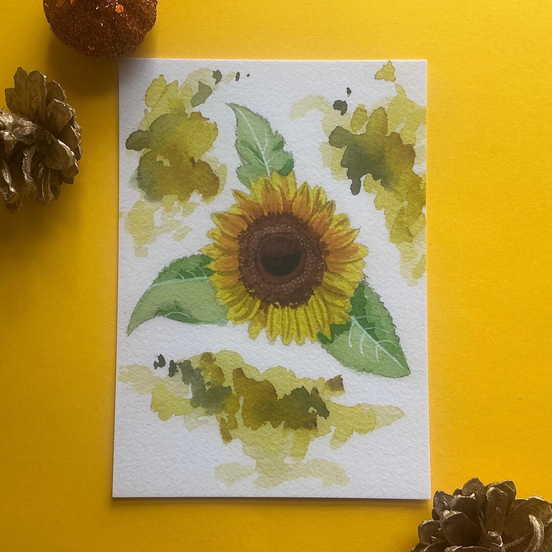 Yellow Sunflower Botanical Postcard | Flower Floral Nature Print ...