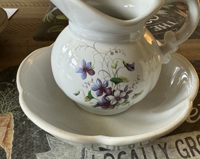 Vintage Mccoy Pottery #7528 Pitcher and Bowl Prurole Flowers - Etsy