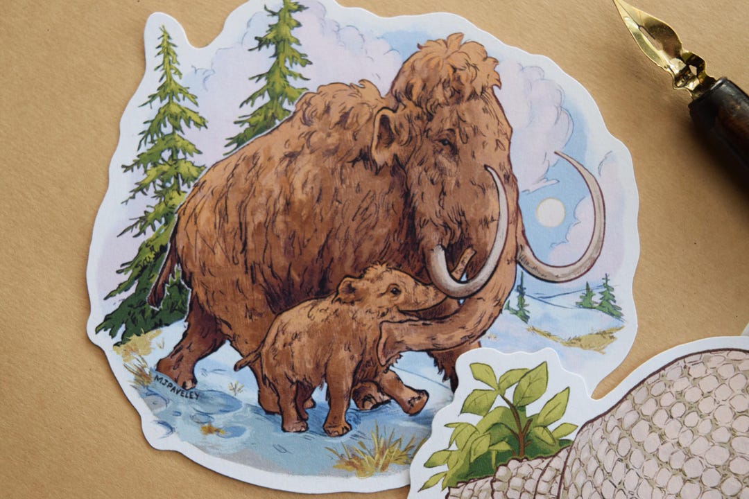Woolly Mammoth Sticker, Ice Age Prehistoric Illustration - Etsy