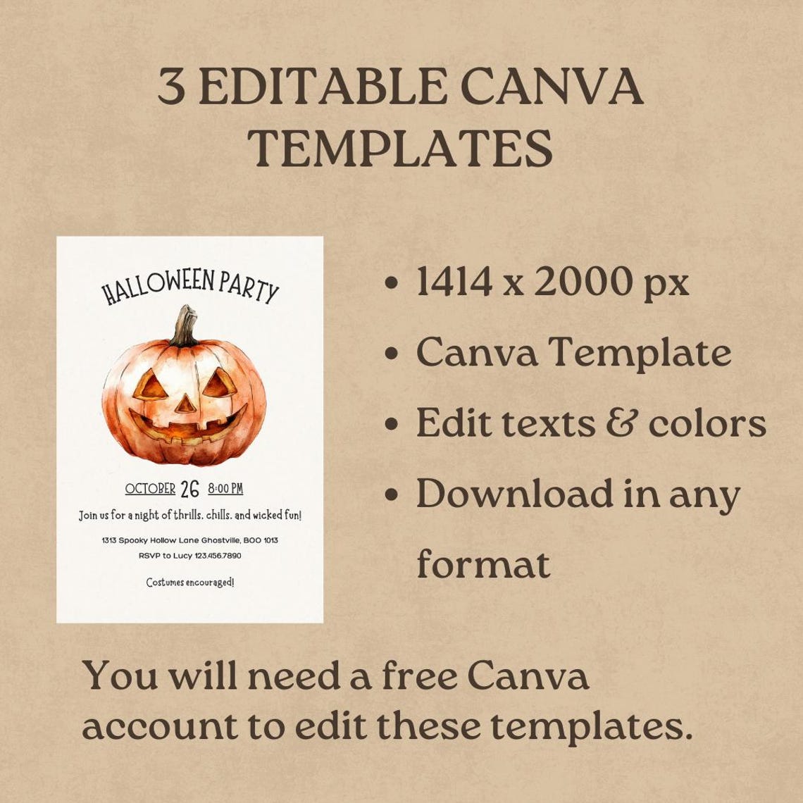 Editable Halloween Party Invitation Templates Canva Editable Digital ...