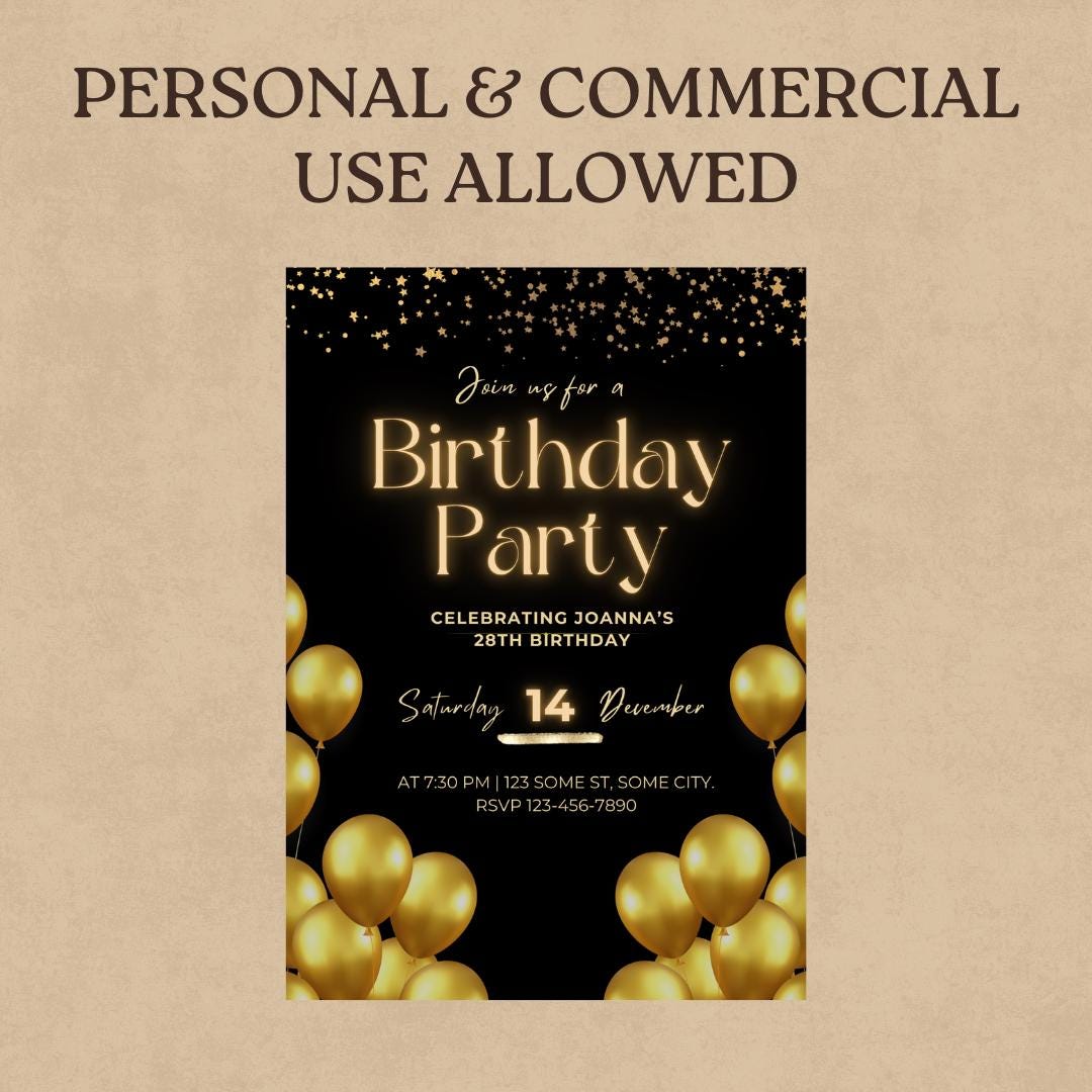 Editable Birthday Invitation Canva Template | Adult Party Digital ...