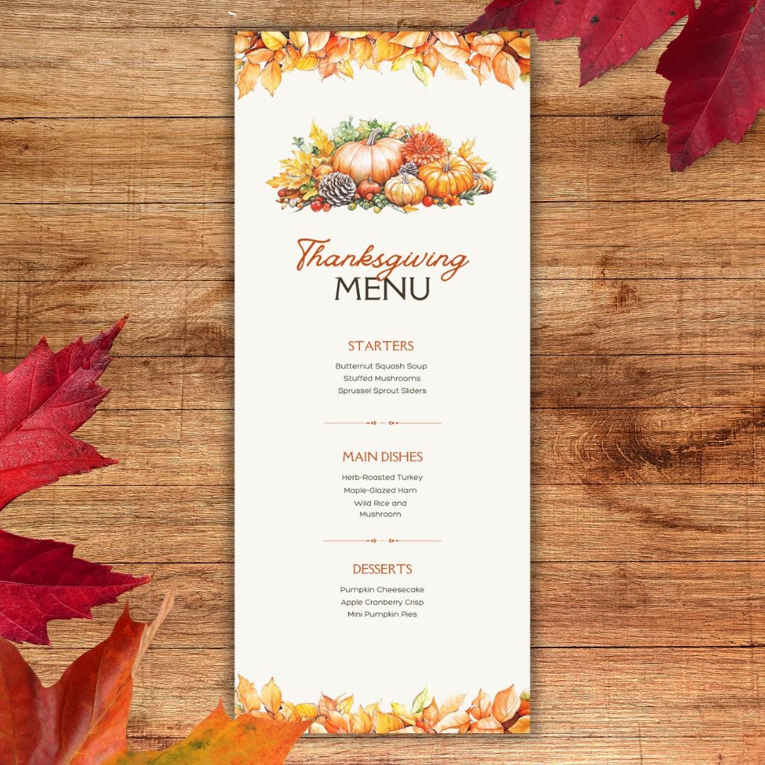 Thanksgiving Menu Template | Digital Thanksgiving Dinner Menu ...