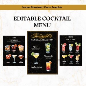 Editable Cocktail Menu Template With 20 Classic Drink Images | Black ...
