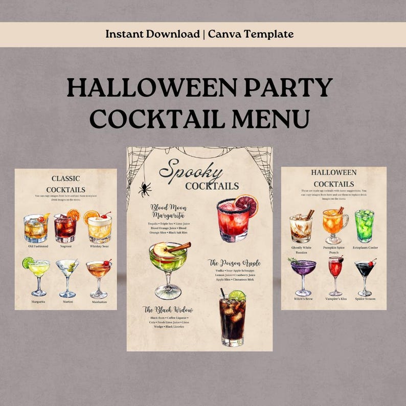 Halloween Party Editable Cocktail Menu Template | Canva Editable ...