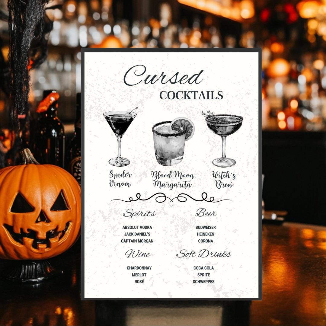 Editable Halloween Cocktail Menu Template | Cursed Cocktail Bar Menu ...