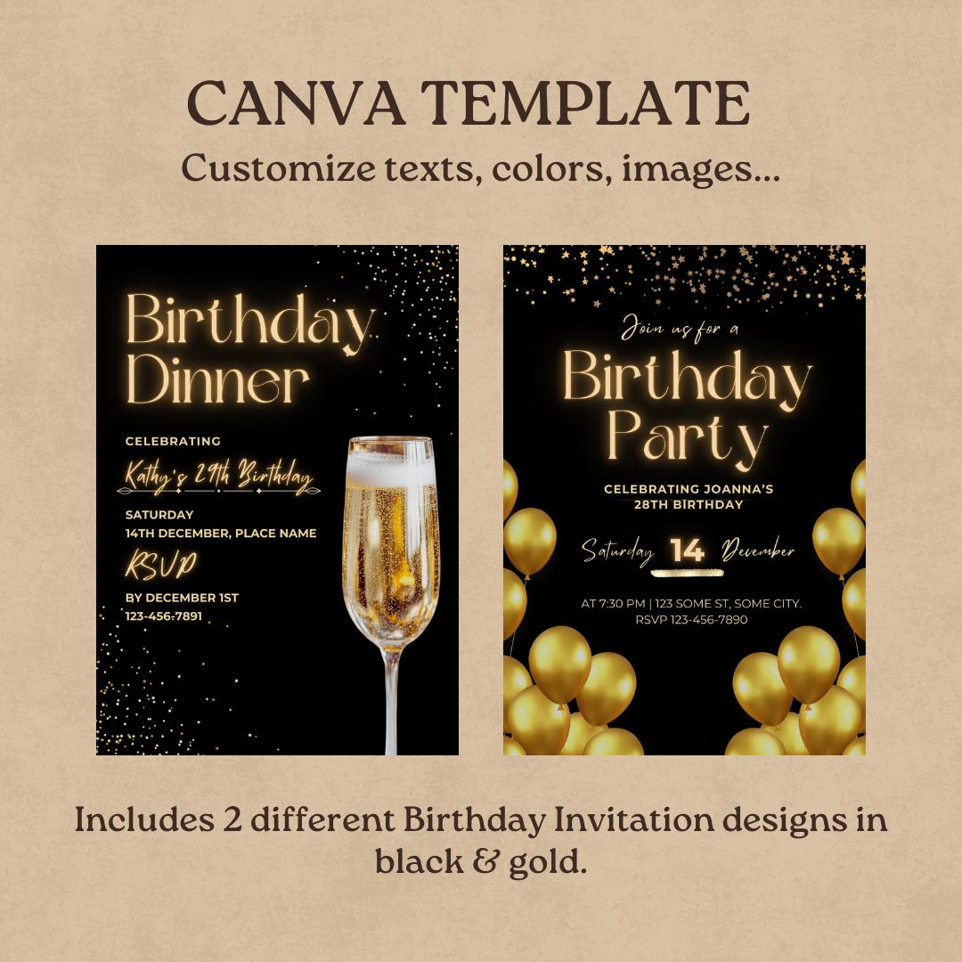 Editable Birthday Invitation Canva Template | Adult Party Digital ...