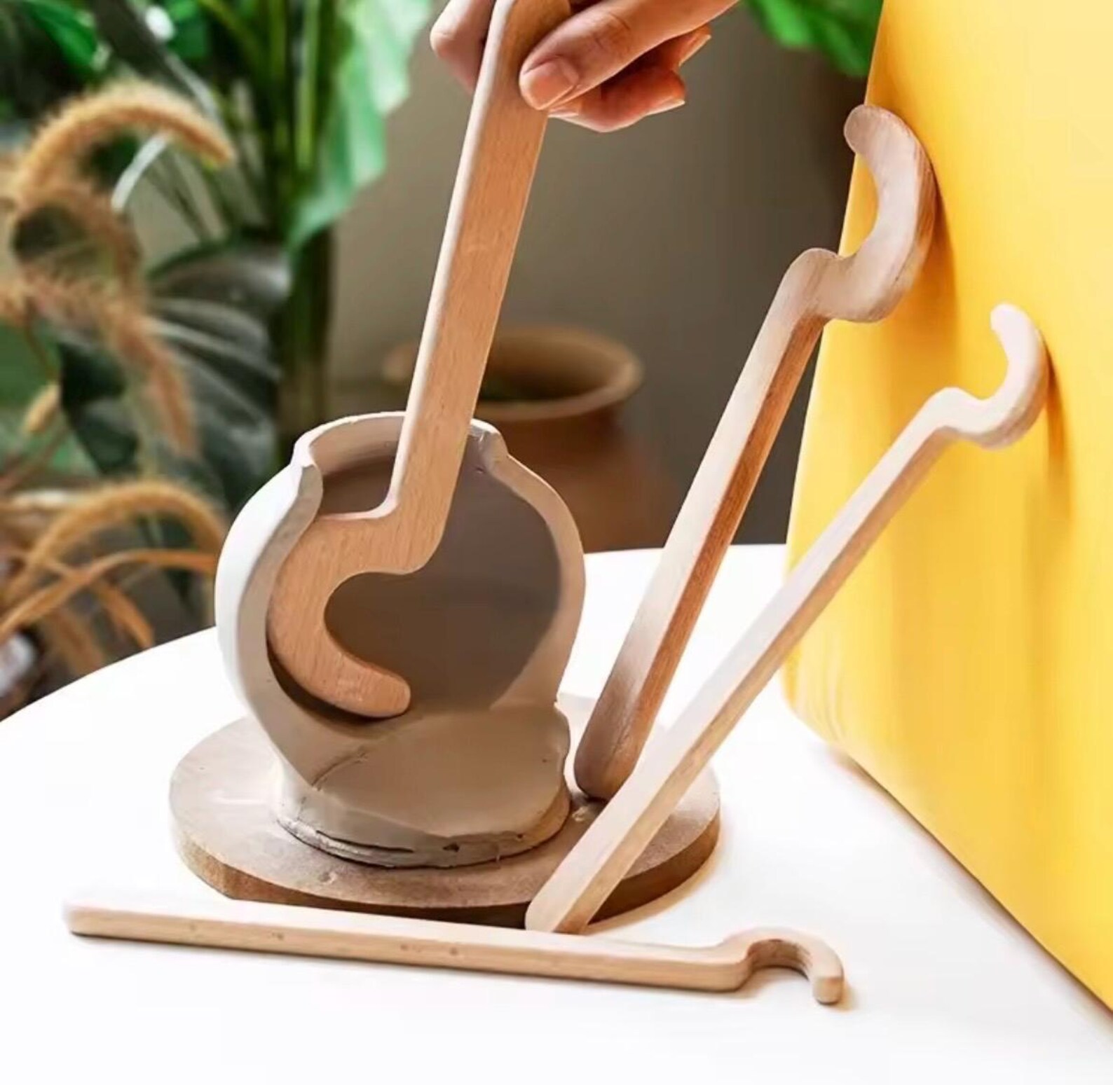 Wooden Ceramic Shaping Tool – Long Handle Pottery Edge Smoother ...