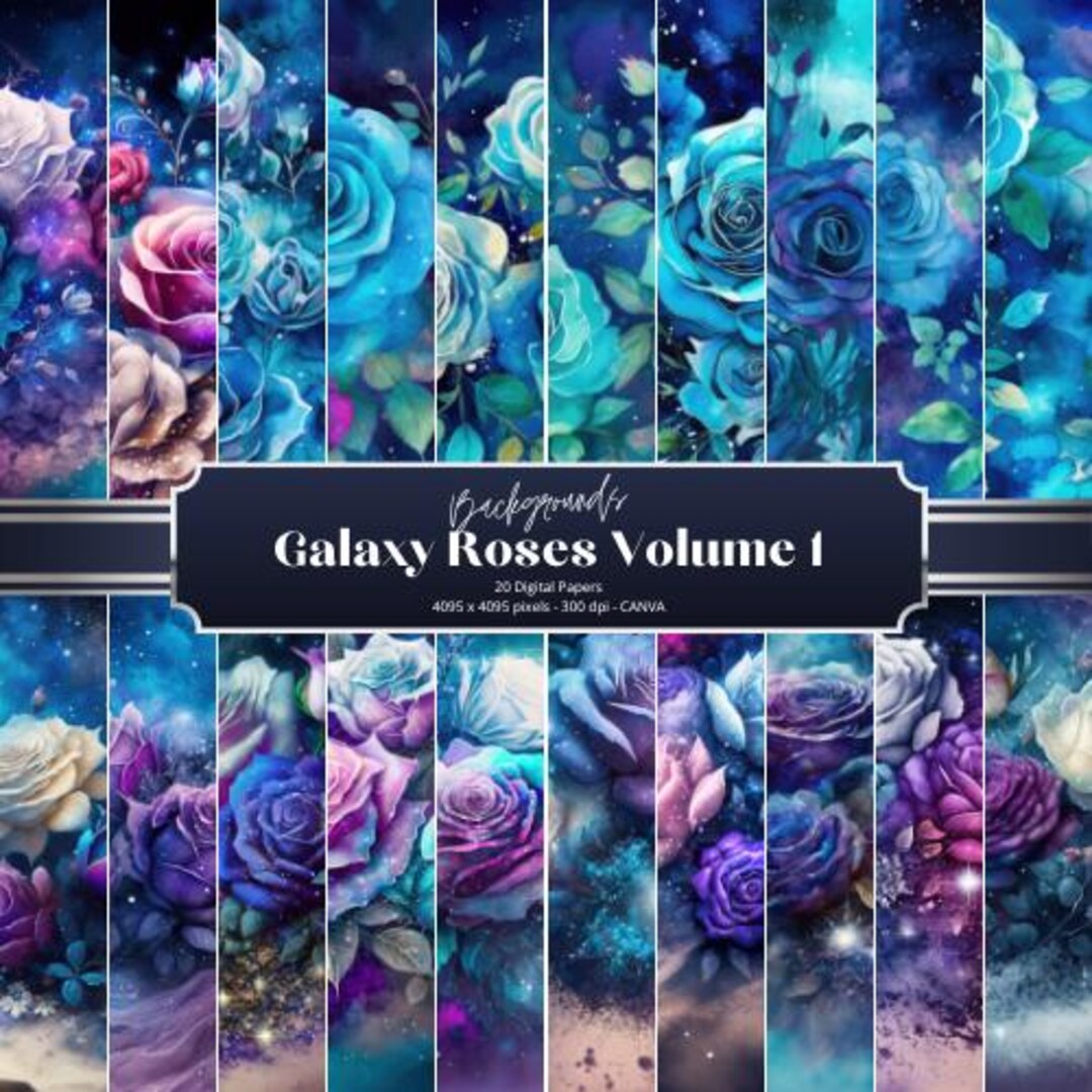 Galaxy Roses Digital Paper | 20 Cosmic Floral Backgrounds | 4095x4095px ...