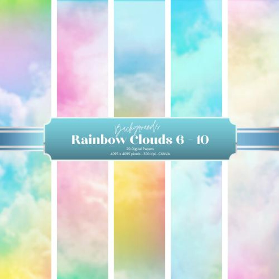 Rainbow Cloud Digital Paper | 20 Gradient Backgrounds | 4095x4095px ...