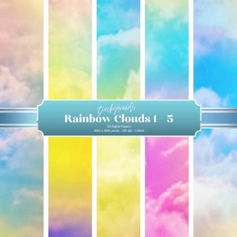 Rainbow Cloud Digital Paper | 20 Gradient Backgrounds | 4095x4095px ...