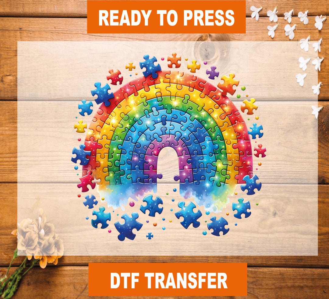 Autism Awareness Rainbow Puzzle Pieces DTF Transfer: Ready to Press - Etsy
