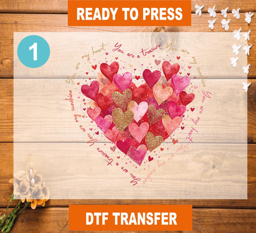 Heart Valentine DTF Transfer, Heart Valentine Ready to Press, Heart ...