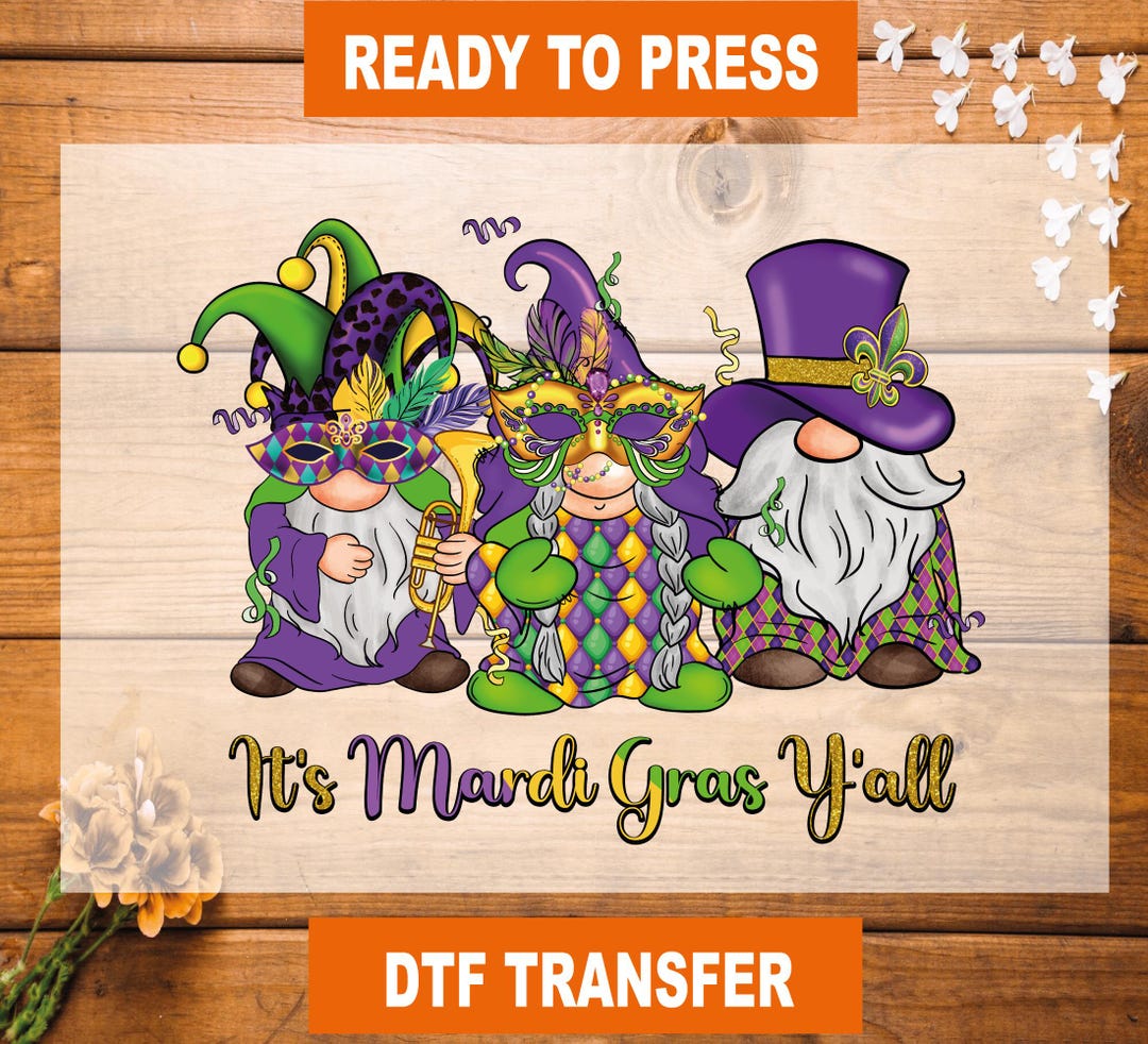 Mardi Gras Gnomes DTF Transfer: Ready to Press - Etsy