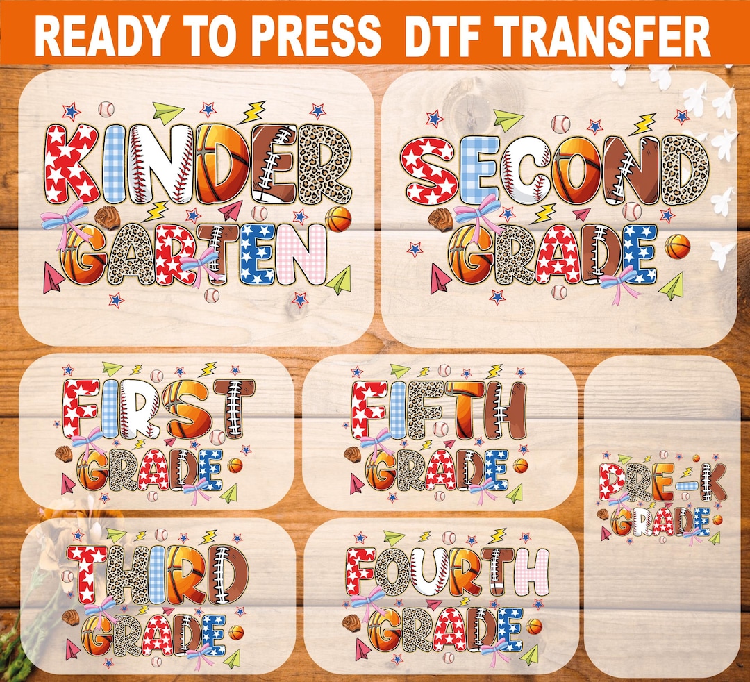 Boys Back to School Sports DTF Transfer: Grades 2-5 Heat Press Design ...