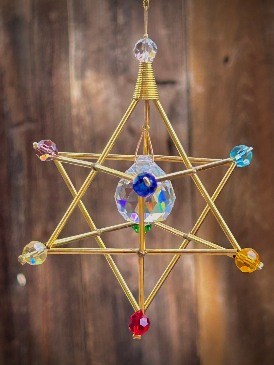 NEW! 7 Chakras Merkaba Suncatcher / Pendulum - Large Crystal Beads ...
