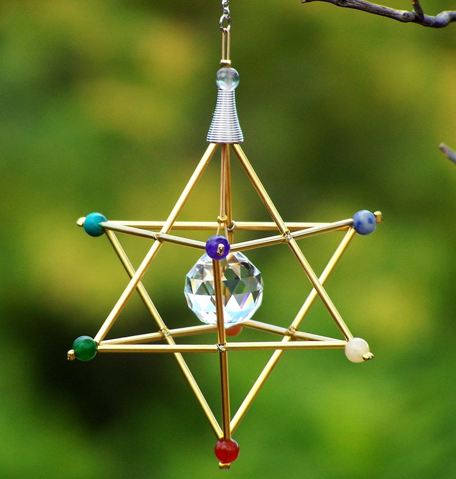 7 Chakras Merkaba Suncatcher / Pendulum GEMSTONE Gold - Etsy