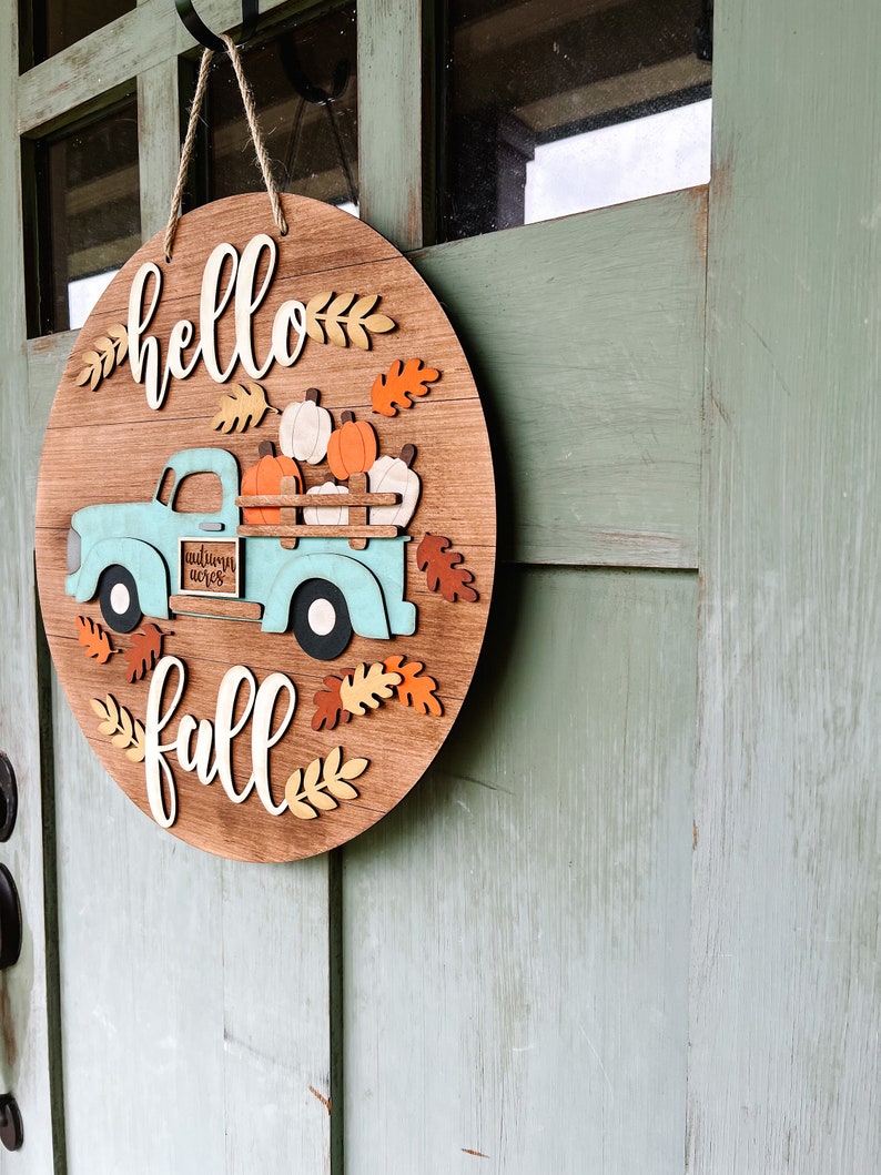 Front Door Decor, Fall Truck Sign, Hello Fall, Gift for Best Friend ...