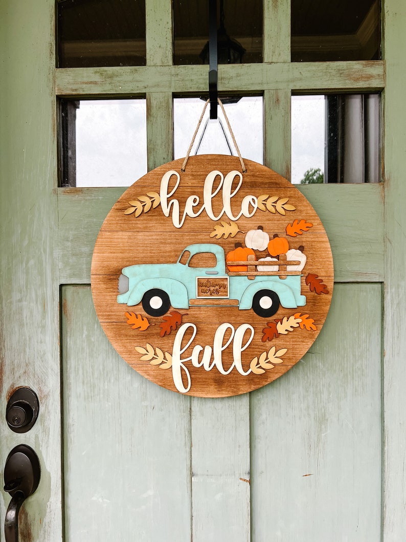 Front Door Decor, Fall Truck Sign, Hello Fall, Gift for Best Friend ...